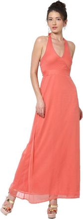 Vero Moda Damen Neckholder Kleid KLORINA Halterneck Maxi Dress, Maxi, Gr. 38, Orange (Spiced Coral Detail:SOLID 17-1644 TCX:Spiced Coral Detail:SOLID)
