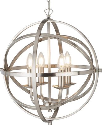 Searchlight Orbit - 4 Licht sph&auml;rische Decke Anh&auml;nger Satin Silber, E14