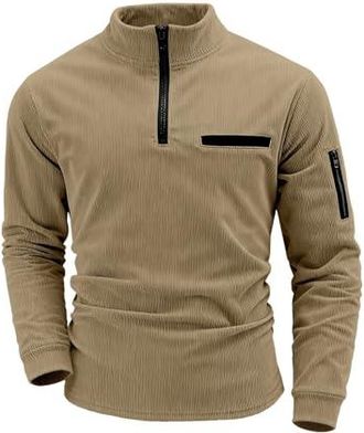 Generic 2026 Sweat-shirt uni pour homme printemps et automne en velours côtelé rayé décontracté sans capuche avec fermetures éclair latérales vêtements pour e