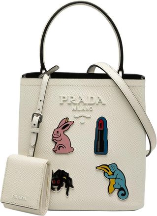 Prada Hobo Bags - Small Saffiano Cuir Smalto Panier Satchel - Gr. unisize - in Wei&szlig; - f&uuml;r Damen