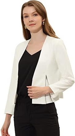 Allegra K Femmes Blazer Court sans Col avec Fermeture Glissière sur Devant Bureau Travail Blanc XS