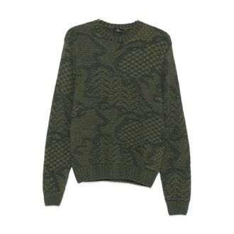 Etro Pull en maille &agrave; col rond Jacquard - Homme - Pulls - Vert - Taille: M