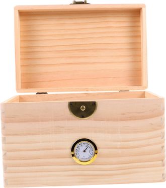 Pretyzoom Holz Teebox Mit Hygrometer Unbemalt Feuchtigkeitskontrollierte Teeblatt Aufbewahrungsbox Nat&uuml;rliche Holzbox Zum Verpacken Und Pr&auml;sentieren Von Losem T