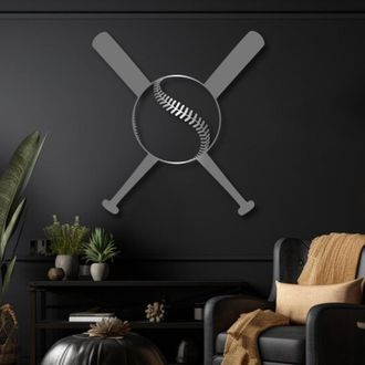 Generic Metall-Wandkunst, Wanddekoration Baseball, Baseball-Dekoration, Sport, Ball-Schild, Sportdekoration, Wohnzimmerskulptur (Silber, 32 x 35 | 83 x 90 c