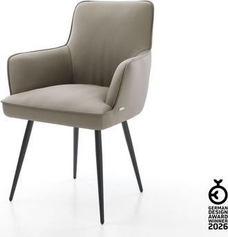 DELIFE Esszimmerstuhl Heira-Flex mit Armlehnen Echt-Leder Schlamm 4-Fu&szlig; konisch Schwarz Taschenfederkern, Esszimmerst&uuml;hle