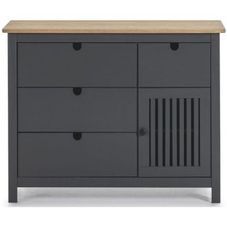 PEGANE Commode en pin massif d&eacute;cor cir&eacute; gris anthracite et ch&ecirc;ne, meuble de rangement - Longueur 100 x Profondeur 40 x Hauteur 80 cm -PEGANE