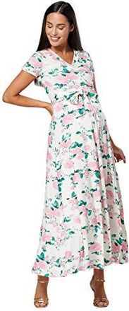 Happy Mama Femme Robe Maxi Maternit&eacute; dallaitement. Court Manches. 599p (Blanc Cass&eacute; avec Petites Roses, 36, S)