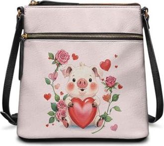 Coloranimal Sac &agrave; bandouli&egrave;re pour femme en cuir synth&eacute;tique l&eacute;ger avec sangle r&eacute;glable, Love Heart Piggy