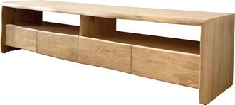 DELIFE Fernsehtisch Live-Edge Eiche Natur 190 cm 4 Schubkästen Baumkante Lowboard