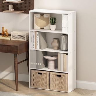Furinno Simple Étagère, Bibliothèque À 4 Niveaux avec Étagère Ouverte, 24 x 60 x 106 cm, Idéale pour Le Salon, La Chambre Ou Le Bureau, Blanche