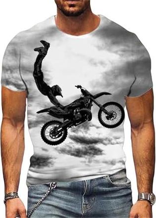 Keephen T-Shirt &agrave; col Rond pour Homme avec Motif Moto VTT Sportif Impression 3D Manches Courtes Haut d&eacute;contract&eacute;