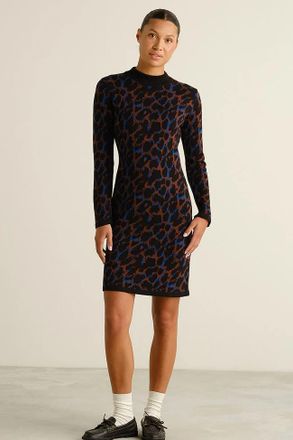 Dedicated Damen vegan Kleid Lo Leopard Schwarz/Blau/Braun