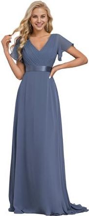 Ever-pretty Robe de soirée en Double V-col et Manches Courtes Bleu Brume 58