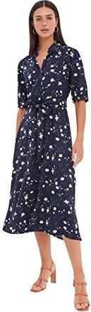 Trendyol Femme Robe Chemise midi tissée Coupe régulière, Bleu Marine, 52