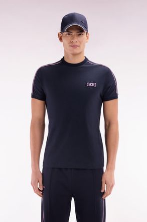 Eden Park T-shirt En Coton Marine &Agrave; Passepoil Et Broderie Roses Coupe Droite