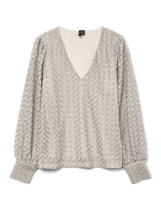 Vero Moda Ls V-Neck Lace Top Vmbecca JRS Noos Haut en Dentelle à col en V, Pumice Stone, S Femmes