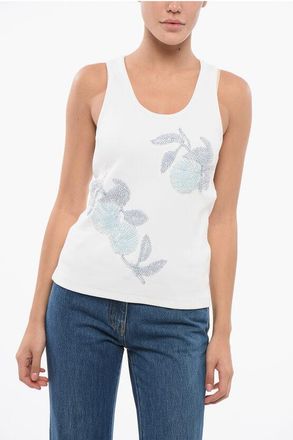 Bottega Veneta Ribbed Cotton Tank Top with Beaded Embroidery size Xs