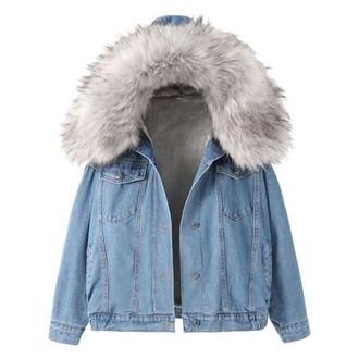 Generic Manteaux dhiver pour femmes, veste en jean chaude et &eacute;paisse avec doublure en polaire, parka, vestes en jean, vestes d&eacute;contract&eacute;es pour v&ecirc;tements dext