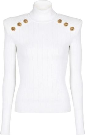Balmain Femme, Pulls, Blanc, Taille: 38 FR Pull en maille avec boutons dor&eacute;s