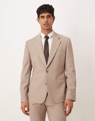 Asos Veste de costume ajust&eacute;e en tweed de laine majoritaire - Beige-Neutre