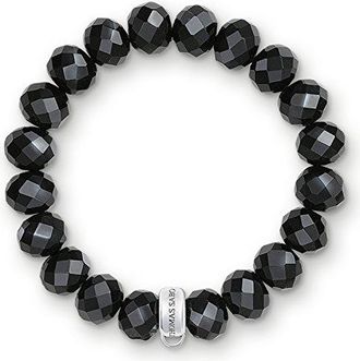 Thomas Sabo Femmes-Bracelet Charm Club Argent Sterling 925 Nylon Obsidienne noir Longeur 17.5 cm X0035-023-11-L