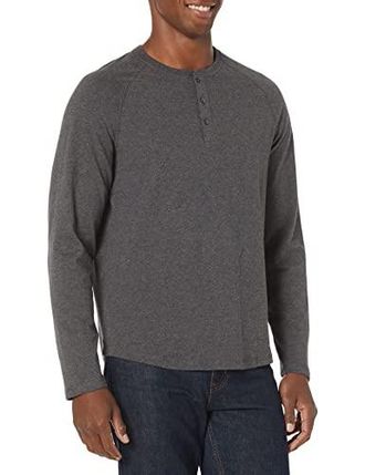 Amazon Essentials Chemise en henley &agrave; manches longues et coupe classique pour homme,Gris anthracite chin&eacute;,US M (EU M)