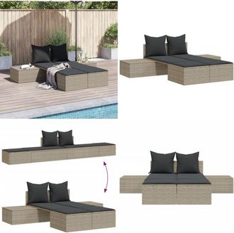 vidaXL Vidaxl - Doppel-Sonnenliege mit Kissen Hellgrau Poly Rattan - Doppel Liege - Gartenliege - Sonnenschirm - Outdoor M&ouml;bel - Lounge Set - Home & Living
