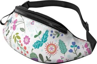Generic Fleurs Dessin&eacute;es En Couleur Sacs Banane L&eacute;ger Sac Banane Polyvalent Fanny Pack Pour Sports Festival Shopping 14X35Cm
