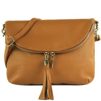 modamoda.de T07L / T139L Damen Leder kleine Umh&auml;ngetasche 2 Modelle handmade in Italy, Farbe:Camel