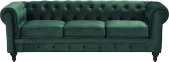 Beliani Klassisches Chesterfield Sofa Samtstoff Polstersofa 3-Sizter gr&uuml;n Chesterfield