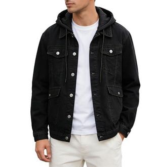 Generic Veste en jean pour homme - Style d&eacute;contract&eacute; - Avec capuche - V&ecirc;tement dext&eacute;rieur &eacute;l&eacute;gant, Noir, 4XL