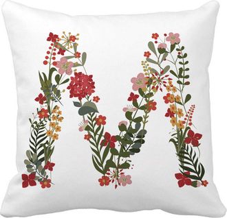 IUBBKI 45 x 45 cm Kissenbezug Buchstabe M 13 des Alphabets Monogramm zusammengesetzte Blumen Kissenbezug Home Dekorative Quadratische Kissenbezug Kissenbezug