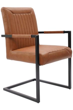 Ambia Home Armlehnstuhl, Schwarz, Cognac, Metall, Leder, Echtleder, Büffelleder, eckig, C-Form, 55x91x64 cm, inklusive Armlehnen, abwischbar