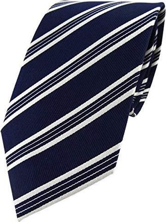 TigerTie Designer Soie Cravate bleu fonc&eacute; bleu blanc ray&eacute; - Cravate 100% soie