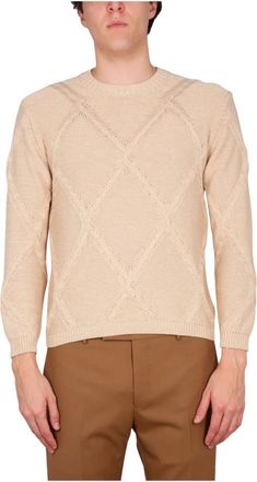 Ballantyne Homme, Pulls, Beige, Taille: M Cotton Cable Stitch Crew Neck Sweater