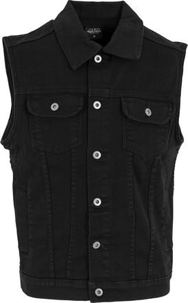 Urban Classics Herren Denim Vest - Jeansweste aus Baumwolle mit Knopfleiste, Brusttaschen und Kragen, &auml;rmellose Weste f&uuml;r Streetwear, Freizeit & Alltag,blackdark,4XL
