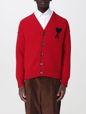 Ami Cardigan en laine &agrave; col V avec logo contrastant