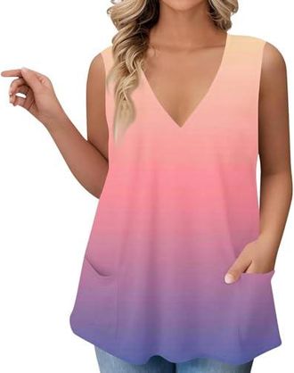 Generic Debardeur Femme Chic et &eacute;l&eacute;gant Gradient Chemisier sans Manche Imprim&eacute; D&eacute;bardeur Crop Top Ete Haut Chic et Elegant Fluide Ample Caraco Vetement Femme 