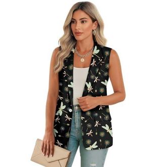 CHAQLIN Gilet sans manches pour femme - Style vintage - Boutonné - Avec poches, Libellule., 5XL