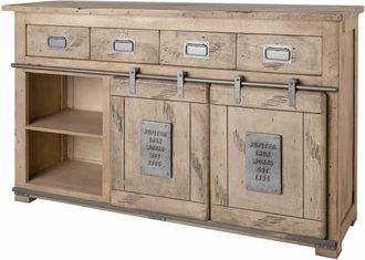 Massivmoebel24 Buffet 150x45 Manguier laqu&eacute; blanchi railway 319