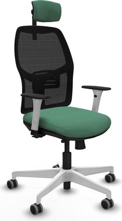 Piqueras y Crespo Alfera B&uuml;rostuhl mit wei&szlig;en und schwarzen Armlehnen, h&ouml;henverstellbare Lendenwirbelst&uuml;tze und h&ouml;henverstellbares Kopfteil, Schwarz / Smaragdgr&uuml;n