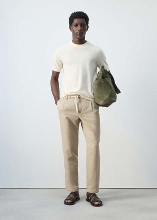 Mango Pantalon en lin et coton coupe slim cropped beige - Homme - 36 - MANGO MAN