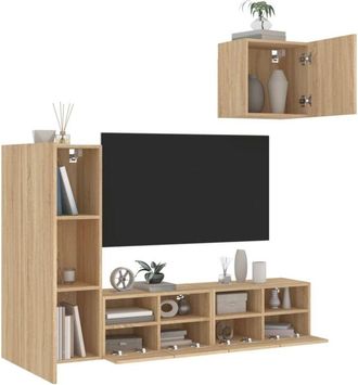 vidaXL 4-tlg. Wohnwand Sonoma-Eiche Holzwerkstoff Vidaxl