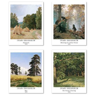 Berkin Arts Kunstdruck Ungerahmt Klassische Landschaft Bilder Set von 4, Poster Gr&ouml;&szlig;e: 28x35 cm Premium Kunstpapier Wanddeko Hochwertigem Gr&uuml;n Wald Passenden Raum