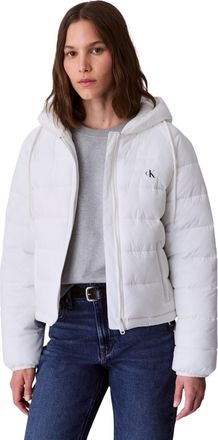 Calvin Klein Damen Steppjacke Lightweight Puffer mit Kapuze, Weiß (Snow White), XS