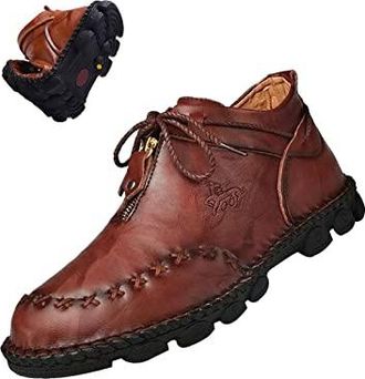Generic Bottes d&eacute;contract&eacute;es pour homme - Couleur unie - En cuir - L&eacute;g&egrave;res - Coutures &agrave; la main, Rouge, 39 2/3 EU