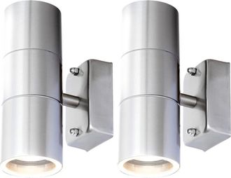 ETC Shop 2er Set LED Wand Lampen Fassaden Au&szlig;en Leuchten UP DOWN Edelstahl Strahler Garten Balkon Beleuchtung