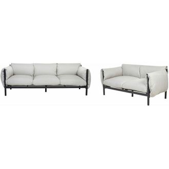 Beliani Lounge Set Hellgrau und Schwarz Aluminium 2-teilig f&uuml;r 5 Personen mit Kissen Stoff 2er und 3er Sofa Outdoor Terrasse Garten Ausstattung M&ouml;bel