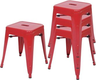 Hhg 4er-Set Hocker HHG-787, Metallhocker Sitzhocker, Metall Industriedesign stapelbar rot