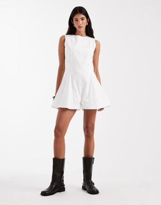 Daisy Street Hochgeschlossener Playsuit aus Popeline in Wei&szlig;
